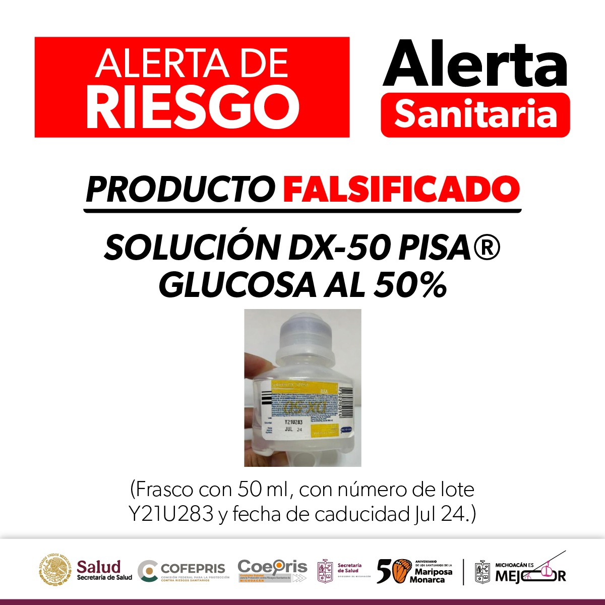 Pauta Informativa | Alerta SSM sobre producto falsificado: solución DX-50 PISA® Glucosa